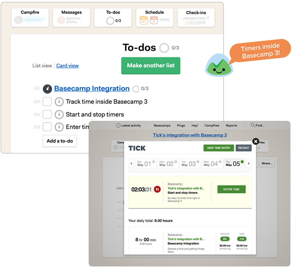 Basecamp time tracking integration — Tick