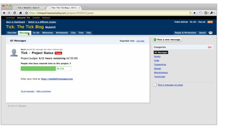 Basecamp time tracking integration — Tick